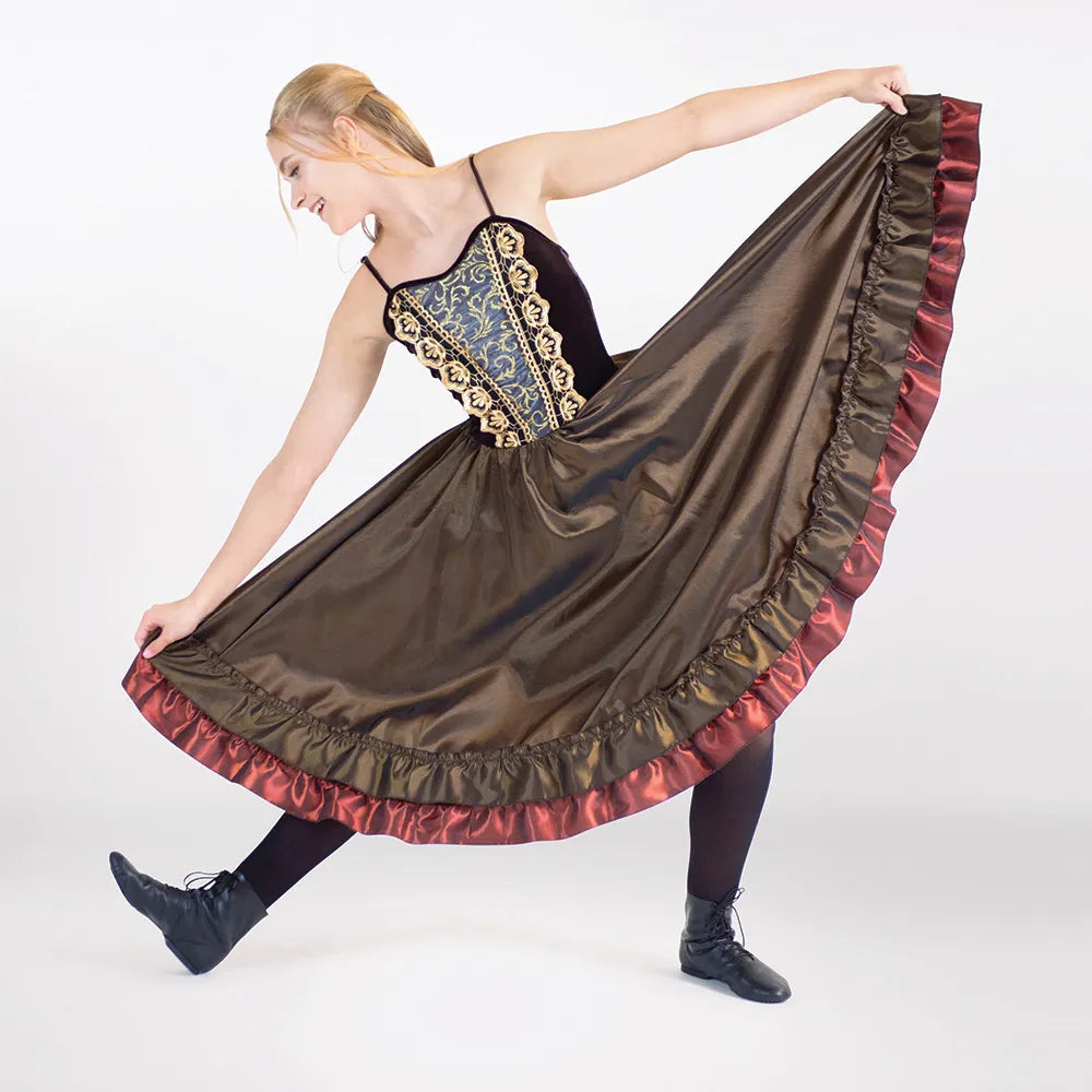 Brown Frill Hem Brocade Style Character Dance Dress – Blackfeather ...