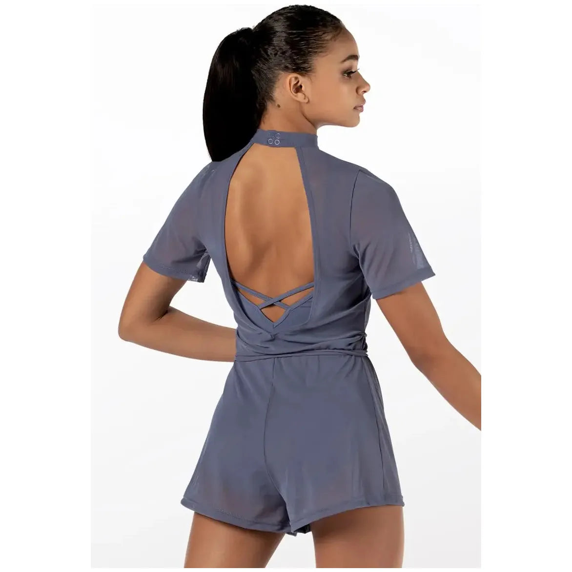 Balera Mock Neck Power Mesh Short Sleeve Dance Romper – Blackfeather ...