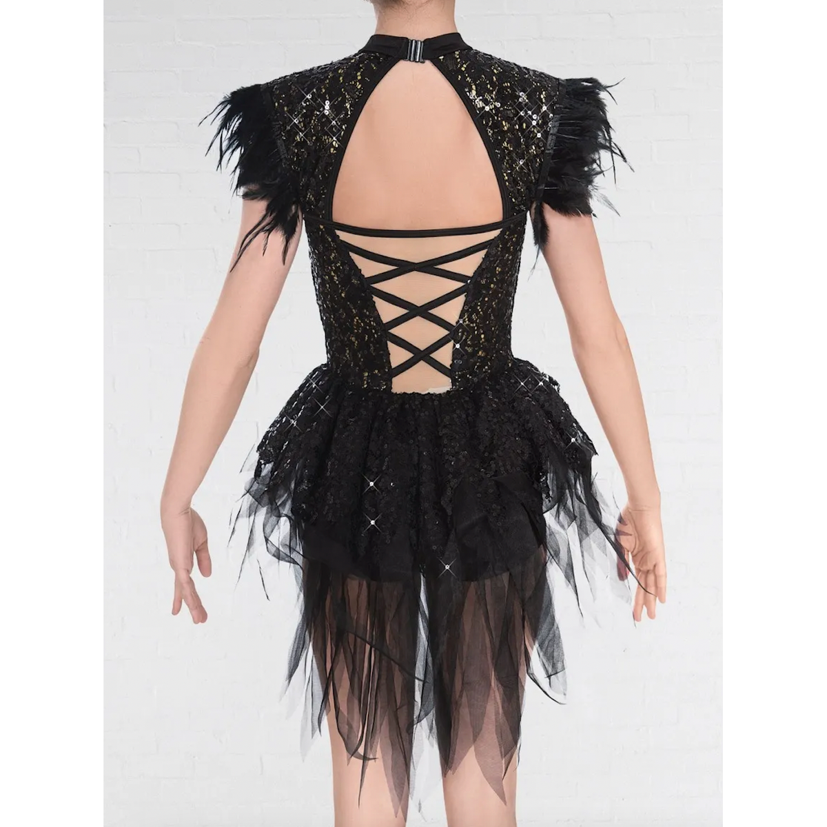 Black Sequin Lace Glitz Leotard with Bustle Skirt Dance Costume ...